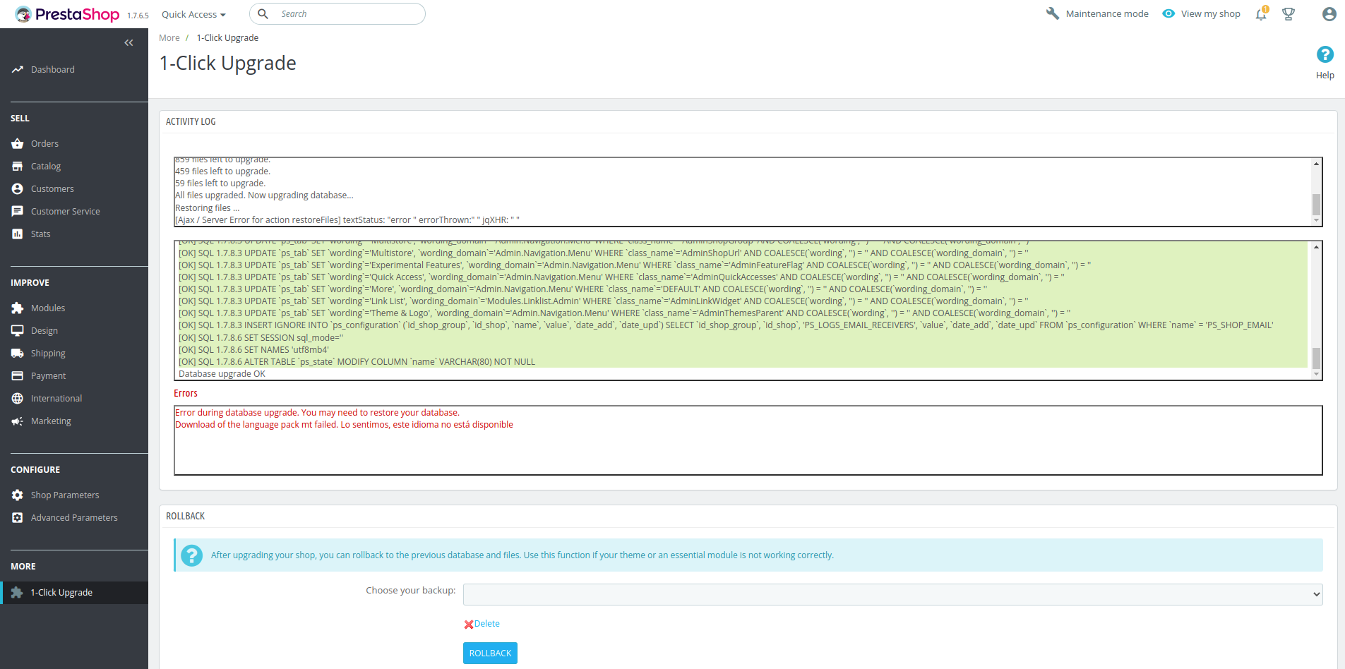 Autoupgrade- Error when upgrade if new specific language is added · Issue #28470 · PrestaShop ...