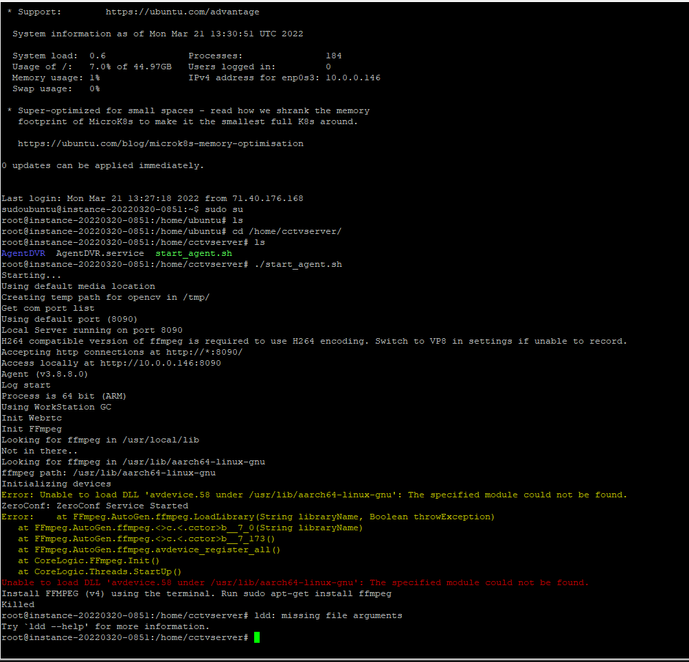 Agent DVR Ubuntu VM Server, ARM Processor, Issue: Missing libraries. · Issue #179 · ispysoftware ...
