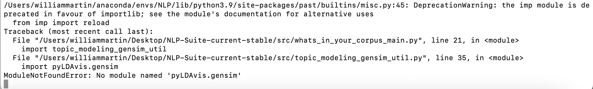 no module named pyLDAvis.gensim · Issue #337 · NLP-Suite/NLP-Suite · GitHub