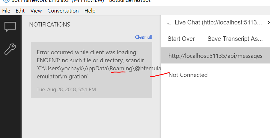 Not clear error message on first run post install · Issue #798 · microsoft/BotFramework-Emulator ...