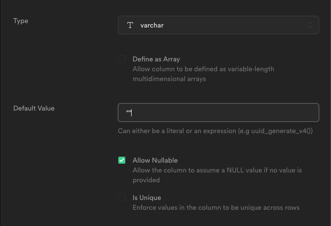 Make 'empty' the default column value · supabase · Discussion #6695 · GitHub