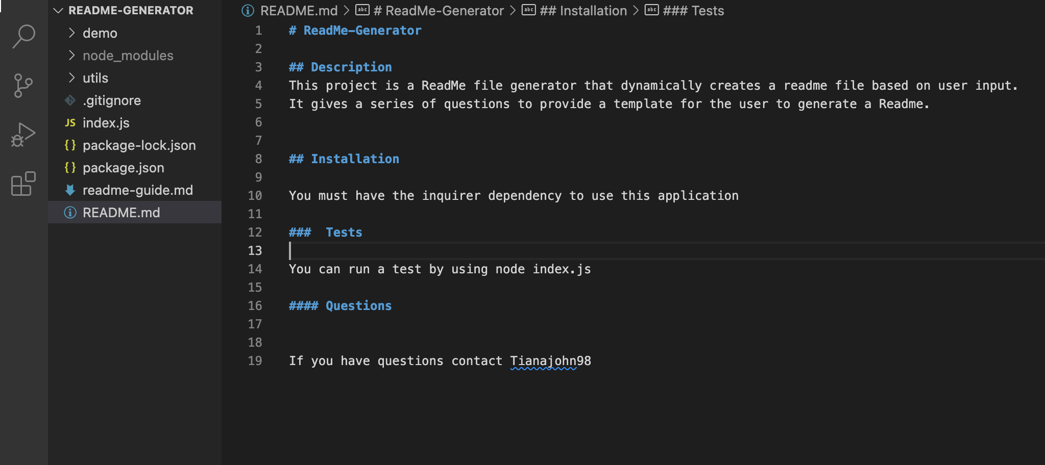 GitHub - Tianajohn98/ReadMe-Generator