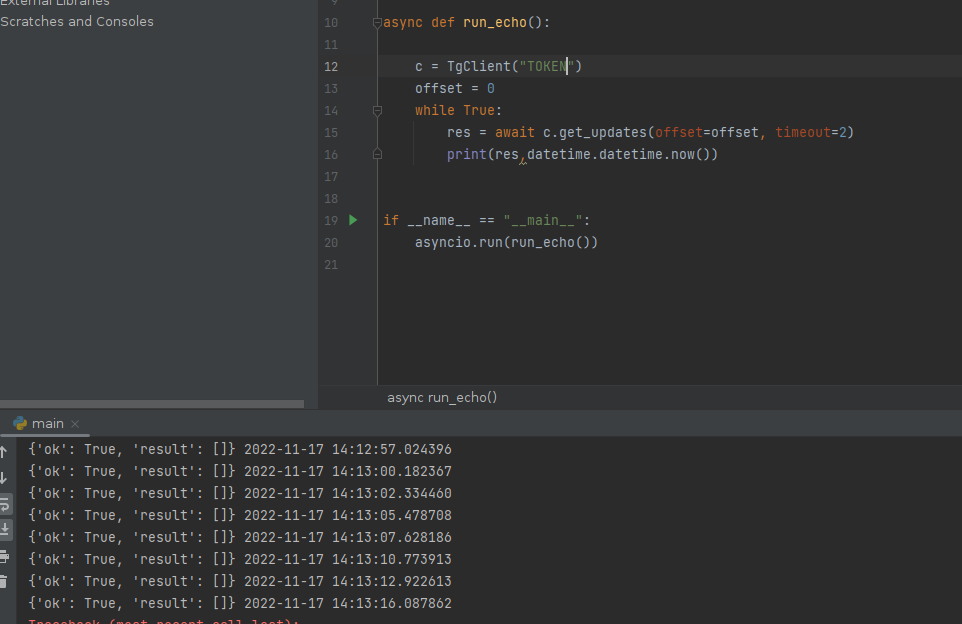 Receive automatic response on timeout even if there are no new messages · python-telegram-bot ...
