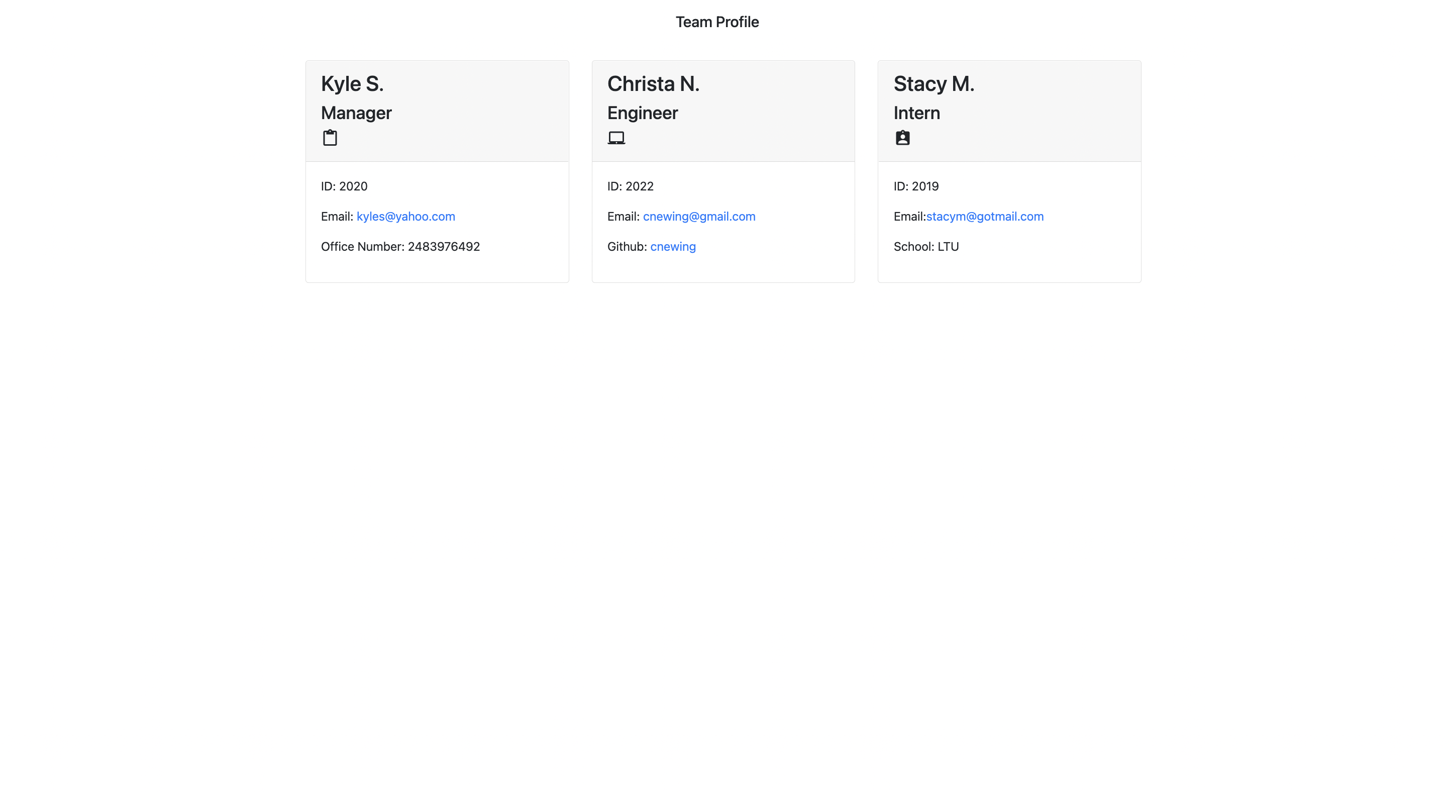 GitHub - cnewing/team-generator: A webpage that uses node.js, inquirer, and jest to display team ...
