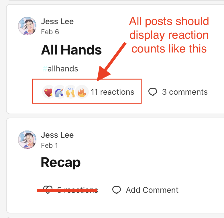 Update posts on index page to display the multiple reactions · Issue ...