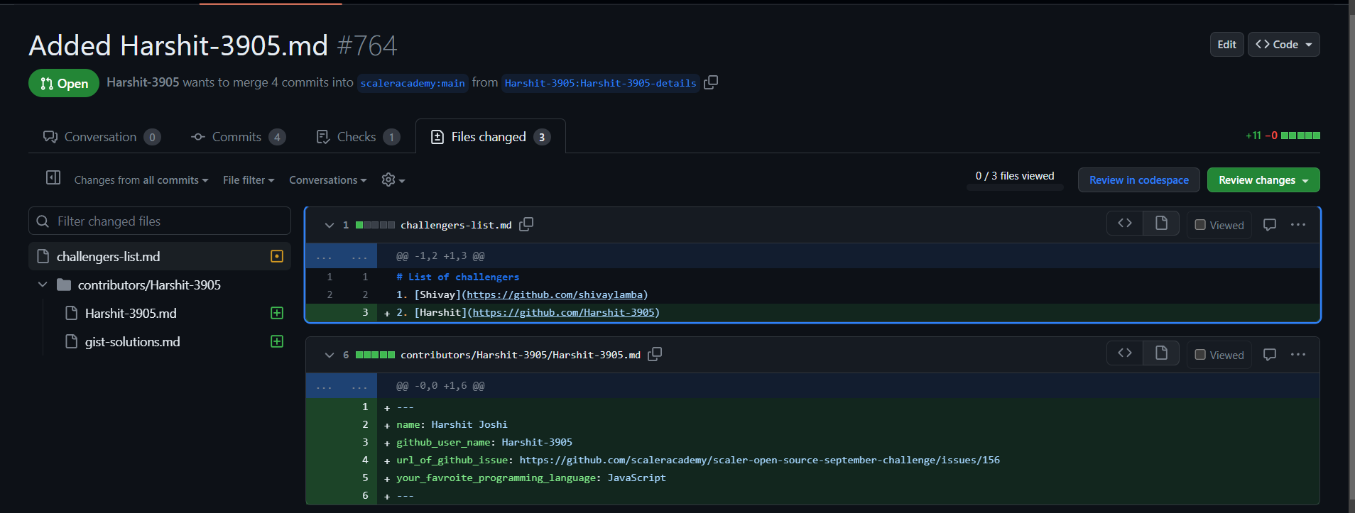 Challenge 1 - 27 : Harshit Joshi · Issue #156 · scaleracademy/scaler-open-source-september ...