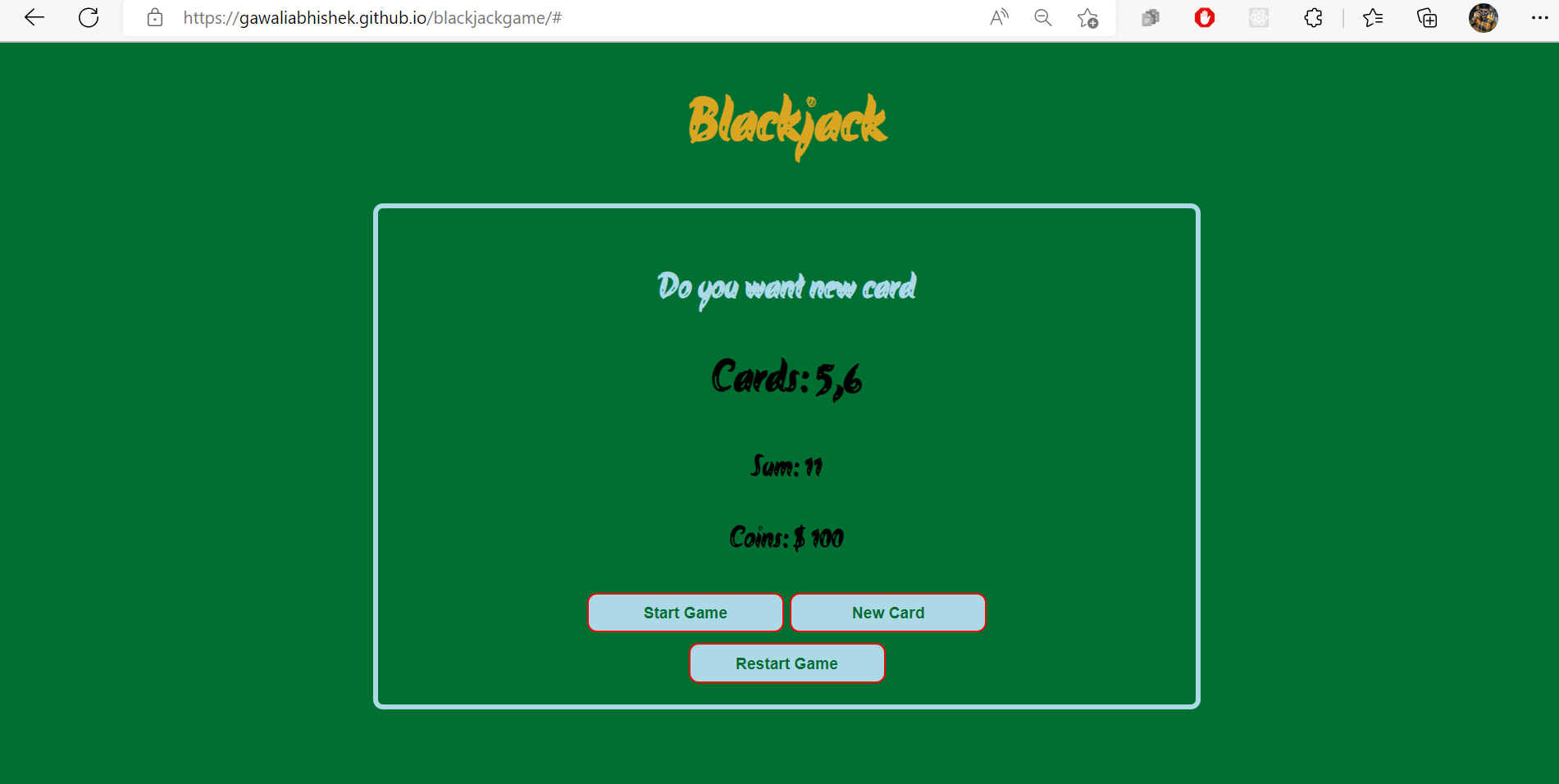 GitHub - GawaliAbhishek/blackjackgame: Created my First Repo