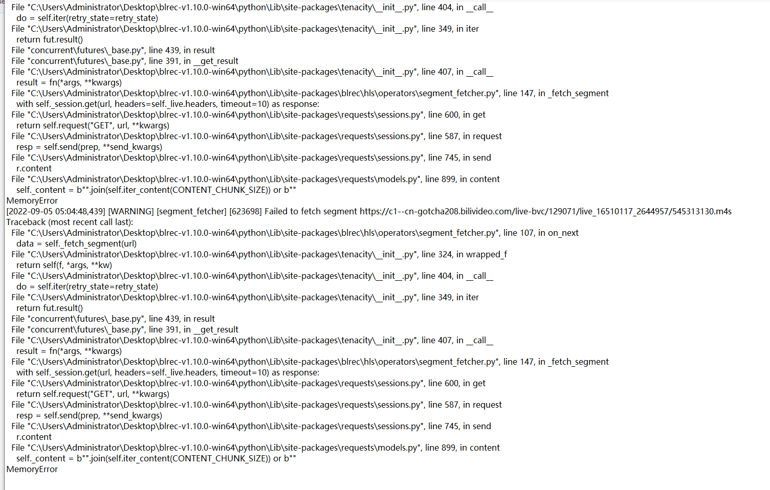 录制的时候莫名其妙会显示图中的情况，enter之后程序就关闭了 · Issue #115 · acgnhiki/blrec · GitHub