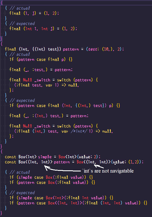 Inlay hints for patterns · Issue #4624 · Dart-Code/Dart-Code · GitHub Inlay hints for patterns · Issue #4624 · Dart-Code/Dart-Code · GitHub