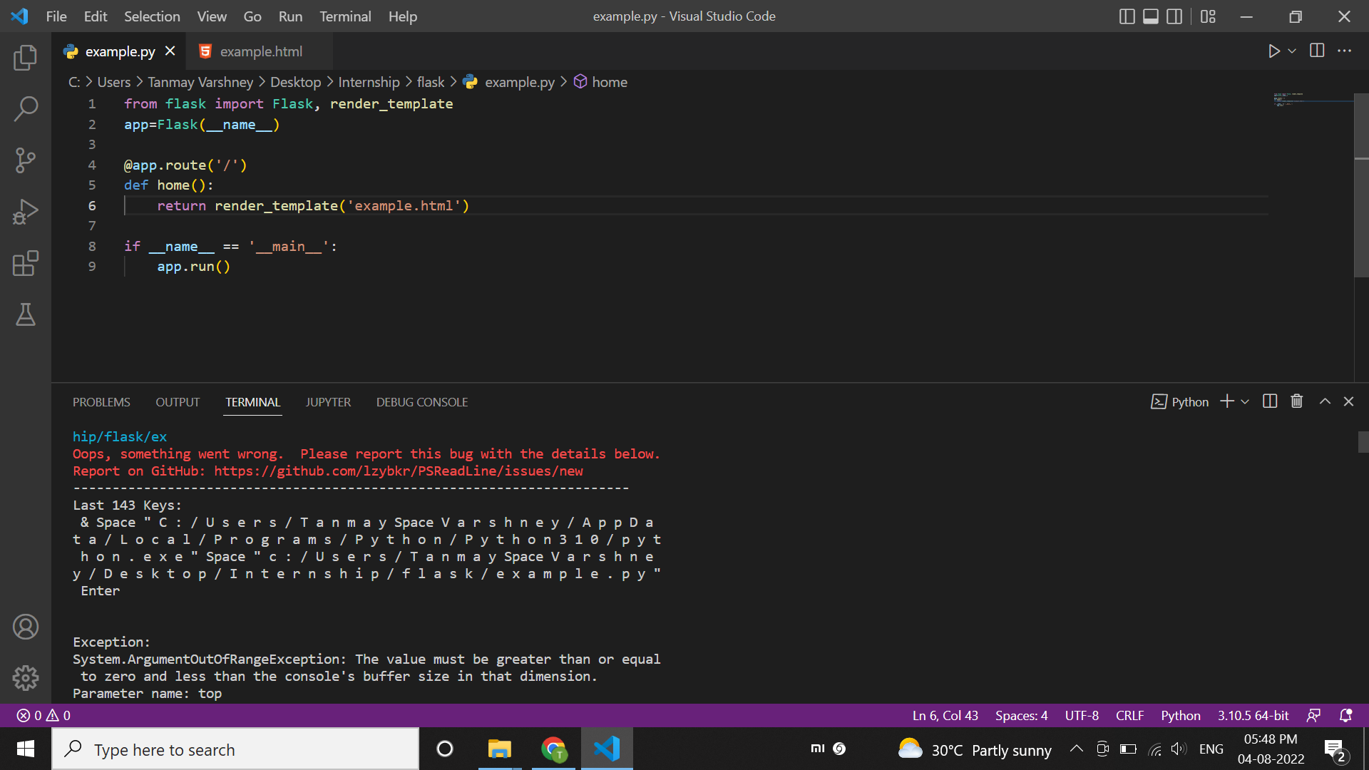 bug in opening html file through flask · Issue #3396 · PowerShell/PSReadLine · GitHub