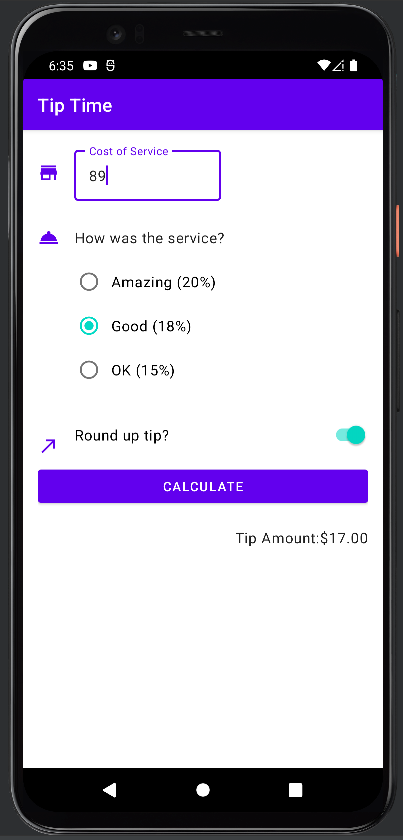 GitHub - SapnaKirad03/Kotlin-TipTime-App: The Tip Calculator app contains various UI elements ...