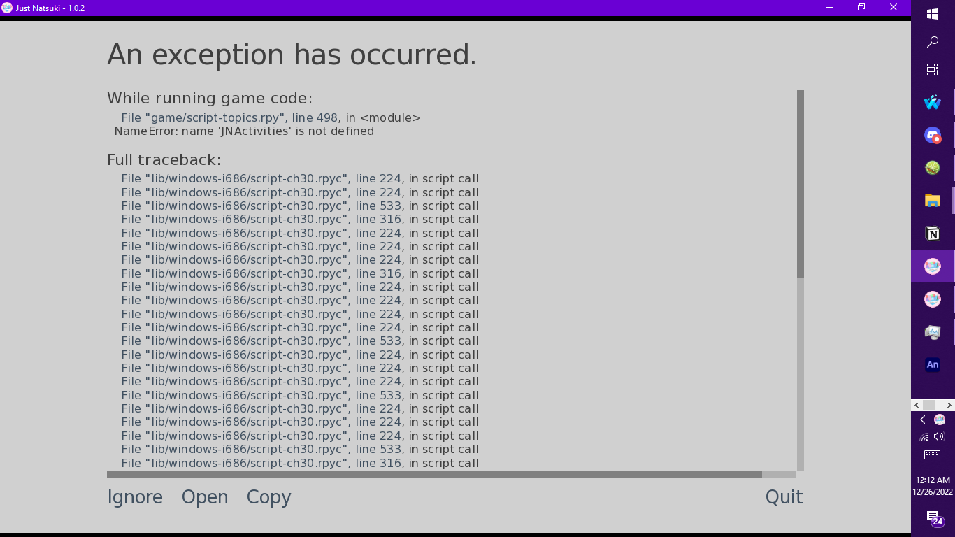 [ BUG REPORT ] - JNActivities not defined · Issue #498 · Just-Natsuki-Team/NatsukiModDev · GitHub