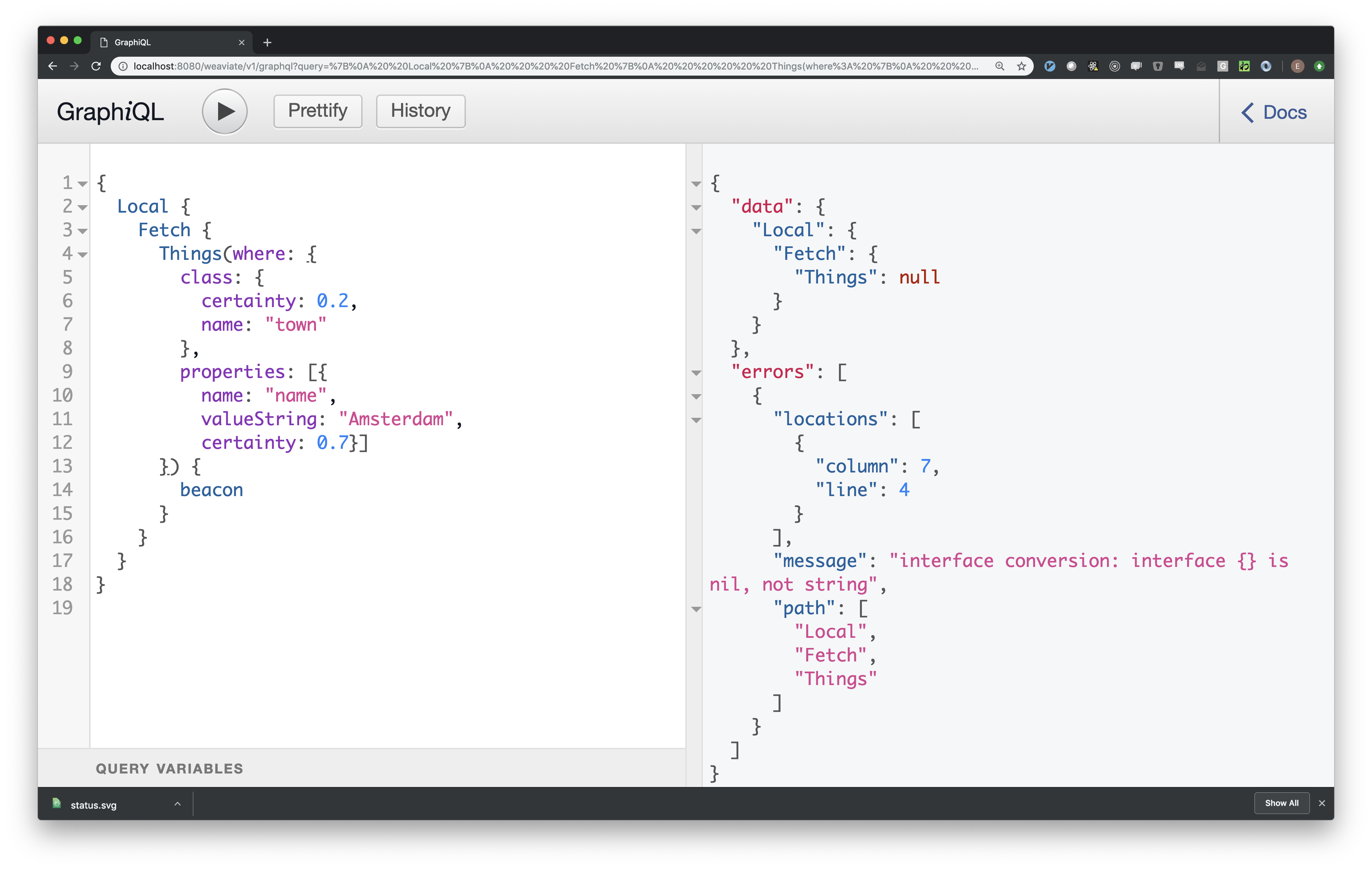 Cryptic Error Message For Missing Operator In Local Fetch · Issue 819 · Weaviateweaviate · Github 0607
