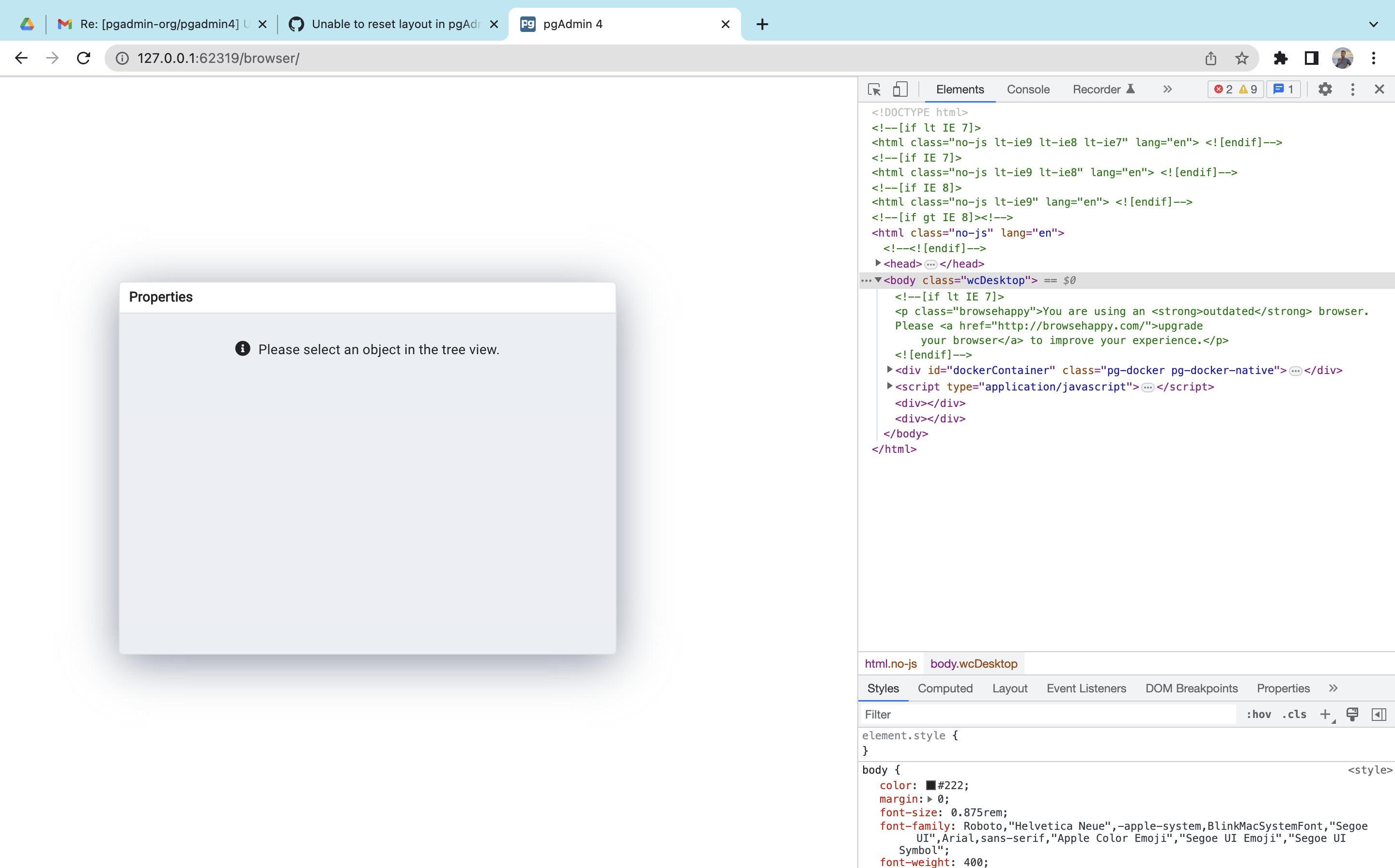 Unable to reset layout in pgAdmin 4 · Issue #5925 · pgadmin-org/pgadmin4 · GitHub