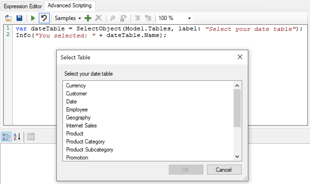 Parameters for custom actions? · Issue #39 · TabularEditor/TabularEditor3 · GitHub