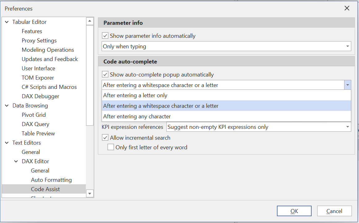 DAX Editor Auto-complete Settings · Issue #459 · TabularEditor/TabularEditor3 · GitHub