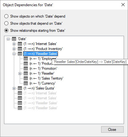 Dependencies feature does not consider relationships to other tables ...
