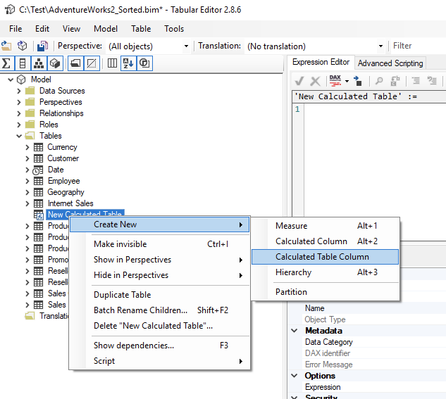 When Calculated Table Expression is changed it does not reflect/update on the structure · Issue ...