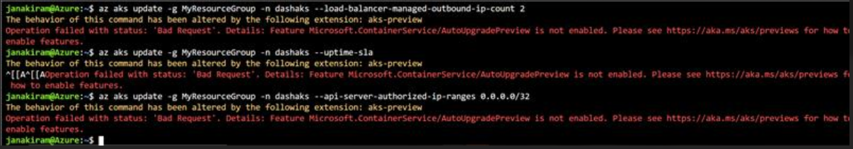 "az aks update" commands fail when aks-preview extension is installed and sub does not have ...