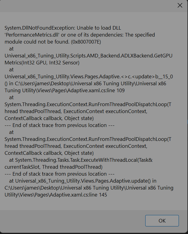 Adaptive performance when toggled on shows a dll error[BUG] · Issue #69 · JamesCJ60/Universal ...