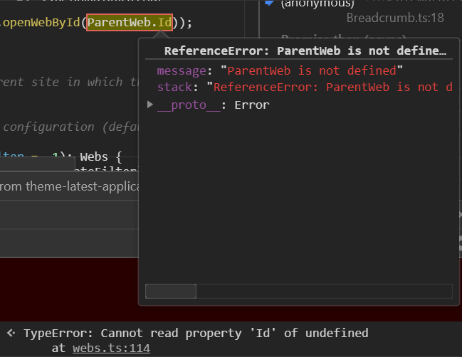 GetParentWeb method throwing error · Issue #441 · pnp/pnpjs · GitHub