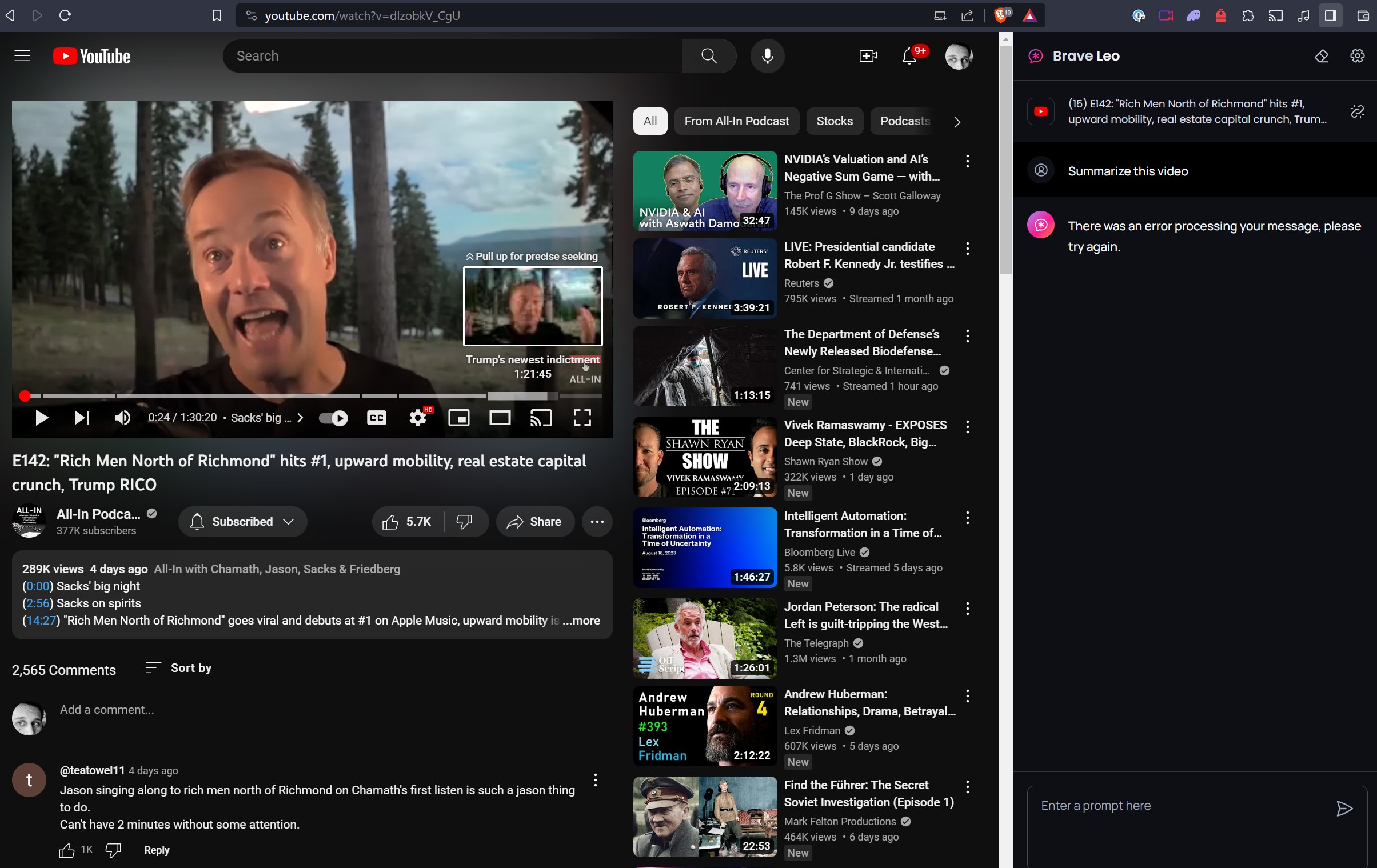 Leo - Returning Brave-related outputs on unrelated inputs, then errors ...