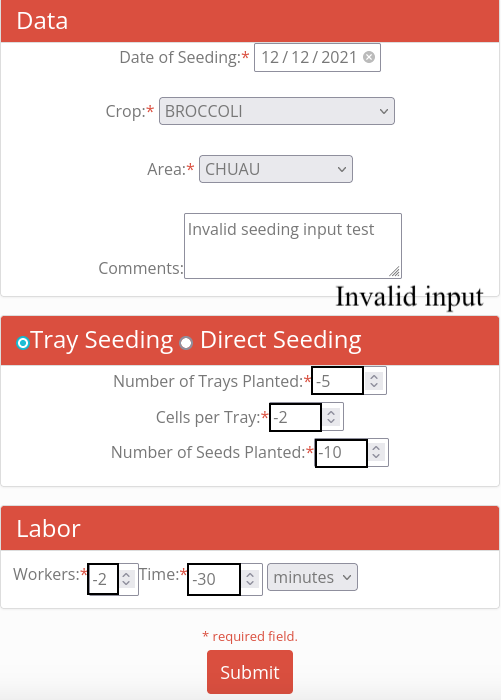 Seeding Input Log: Invalid Inputs · Issue #337 · DickinsonCollege/FarmData2 · GitHub