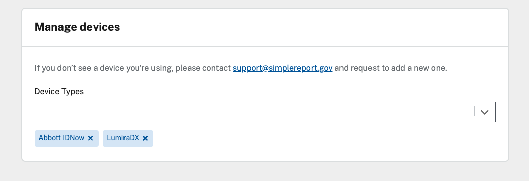 Make manage device for org admins use MultiSelect · Issue #4269 · CDCgov/prime-simplereport · GitHub