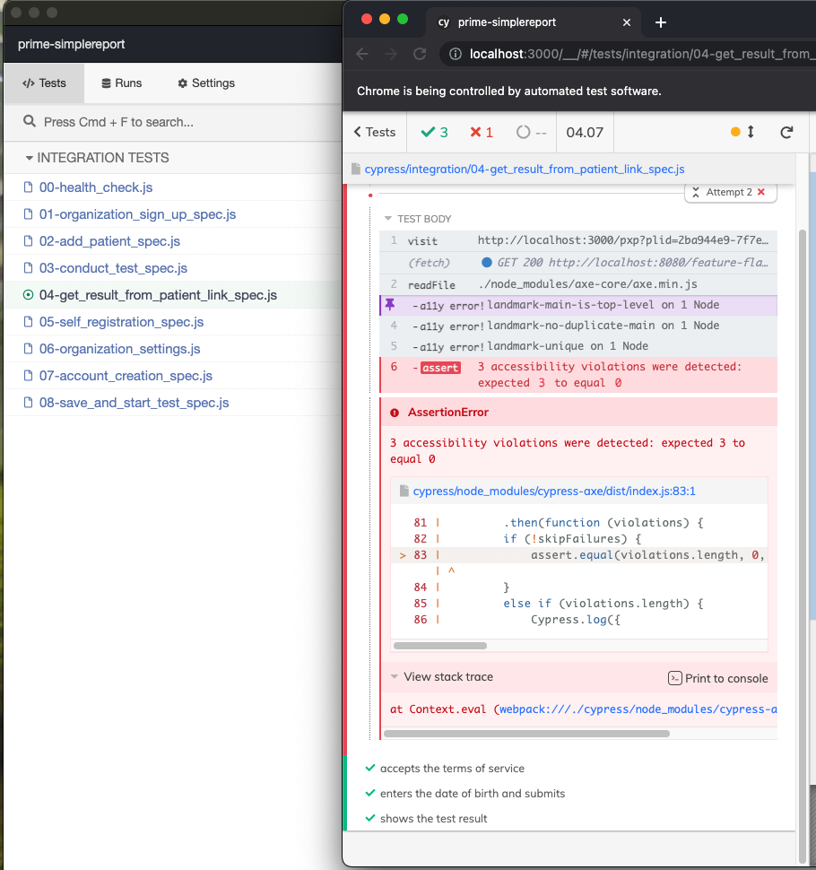SPIKE: Assess feasibility of adding axe to cypress · Issue #4529 · CDCgov/prime-simplereport ...