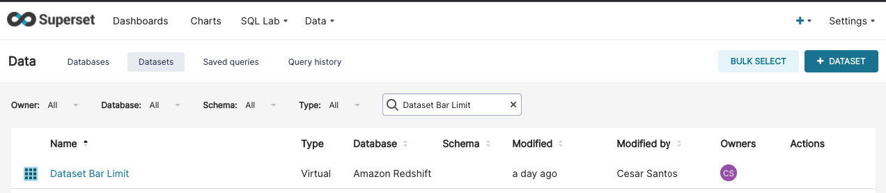 Dataset fuzzy search in "Create a new chart" UI isn't searching all ...