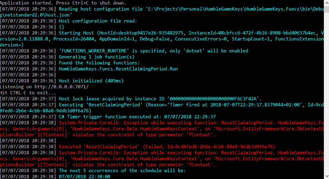 azure-functions-host: Use of IdentityDbContext not supported in Azure Function?