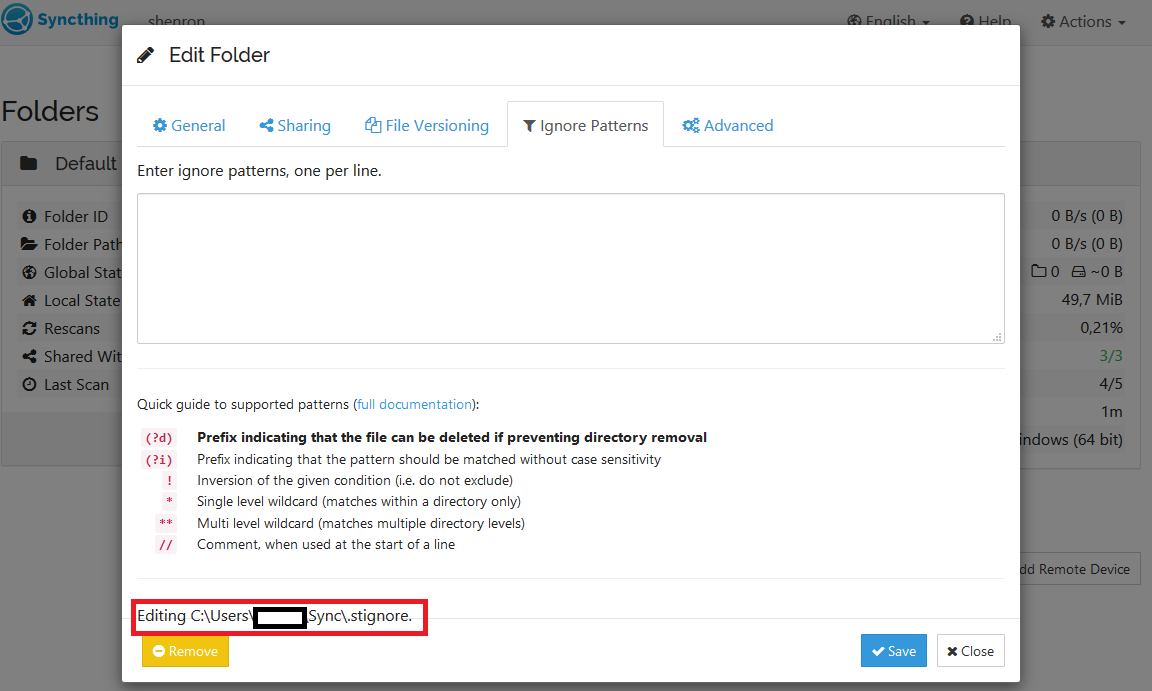 GUI: ignore patterns path is one row too low · Issue #6240 · syncthing/syncthing · GitHub