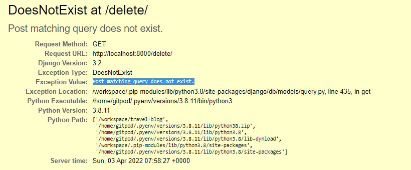 Cancel Deletion of Comment: DoesNotExist at /delete/ --- Post matching query does not exist ...
