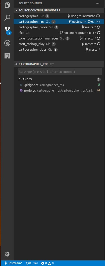 Source control view: staging area repeatedly displayed at bottom ...