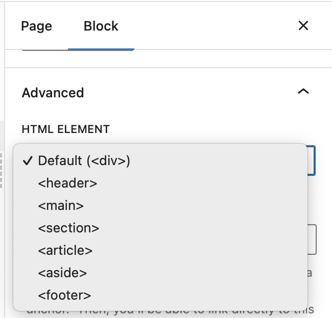 FR: Group-Block – extend advanced settings html-element selection values · Issue #47957 ...