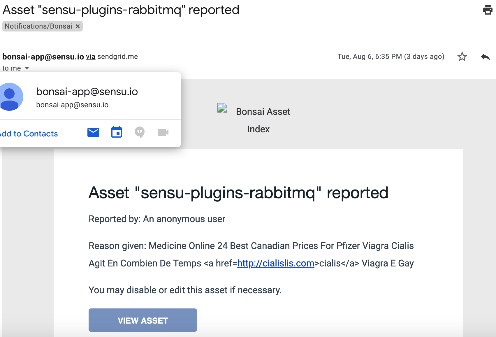 Asset flagging spam · Issue #197 · sensu/bonsai · GitHub