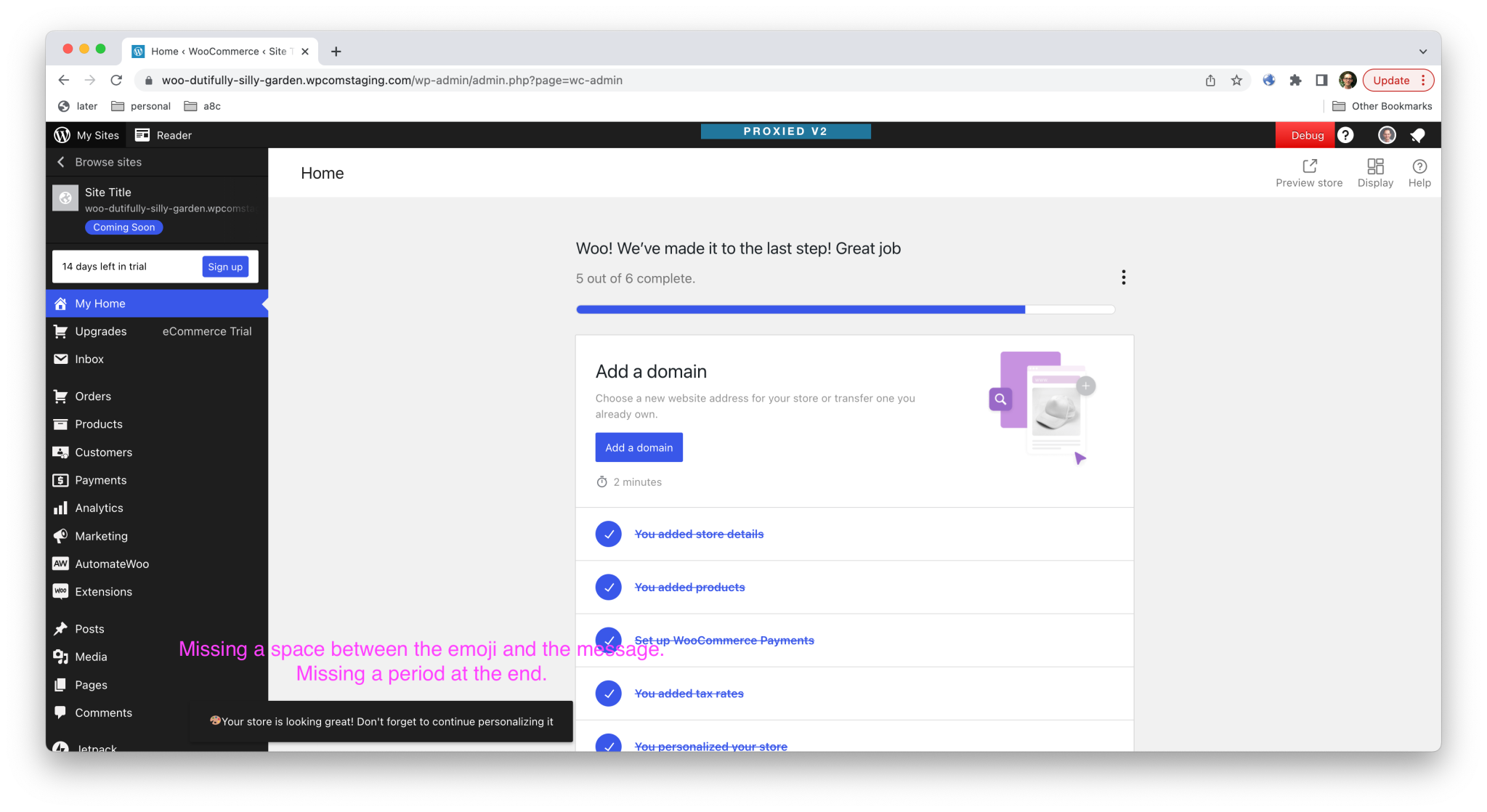 Copy Update - store looking great message · Issue #38040 · woocommerce/woocommerce · GitHub