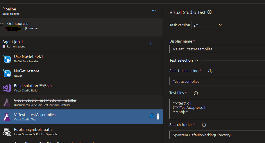 Visual Studio Test task v2: The test source file "...lib\Microsoft ...