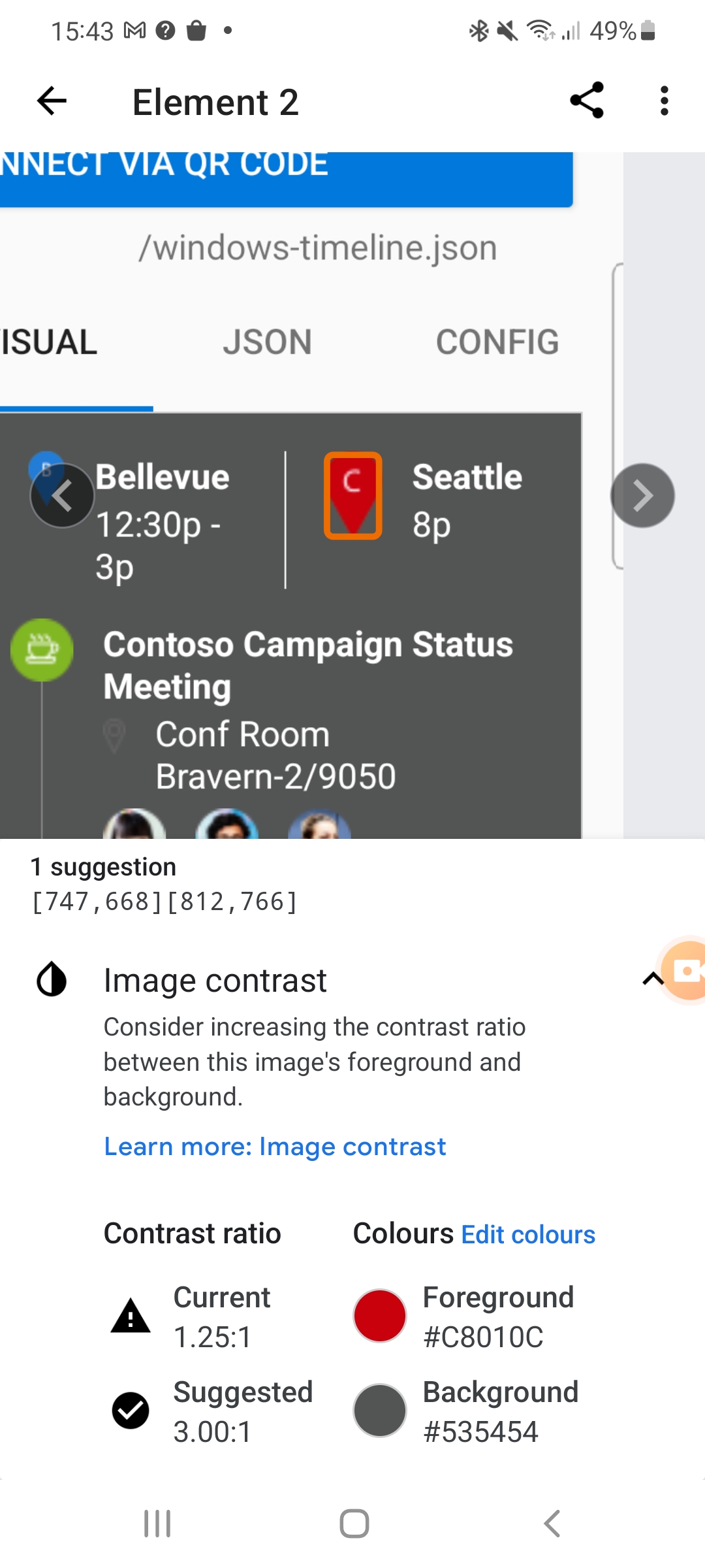 {Freeway-Bug}[SampleCard-Agenda; Config-windows-timeline.json]: The color contrast ratio for ...
