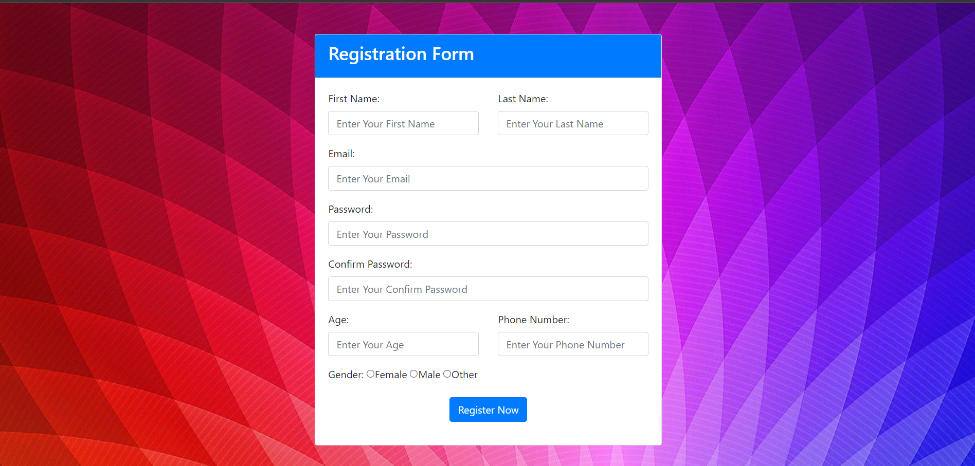 GitHub - gpat22/RegistrationForm: User information registration form using front-end languages ...