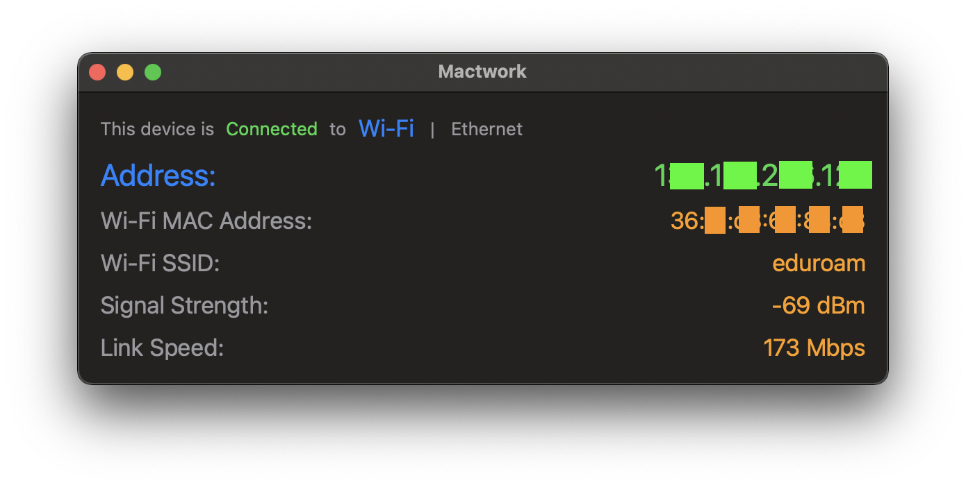 GitHub - jonipark/Mactwork: Mac app that showcases the connection status, address, MACAddress ...