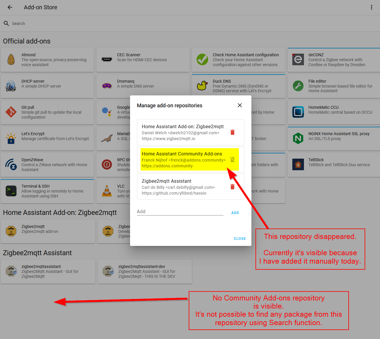 Community Add-ons repository lost after update · Issue #3585 · home-assistant/supervisor · GitHub