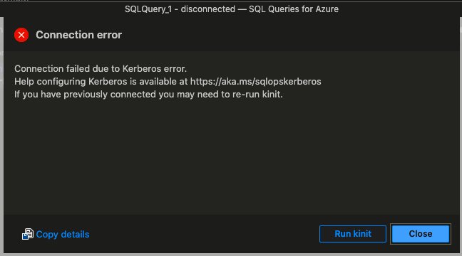 Kinit Conection Error · Issue #16960 · microsoft/azuredatastudio · GitHub
