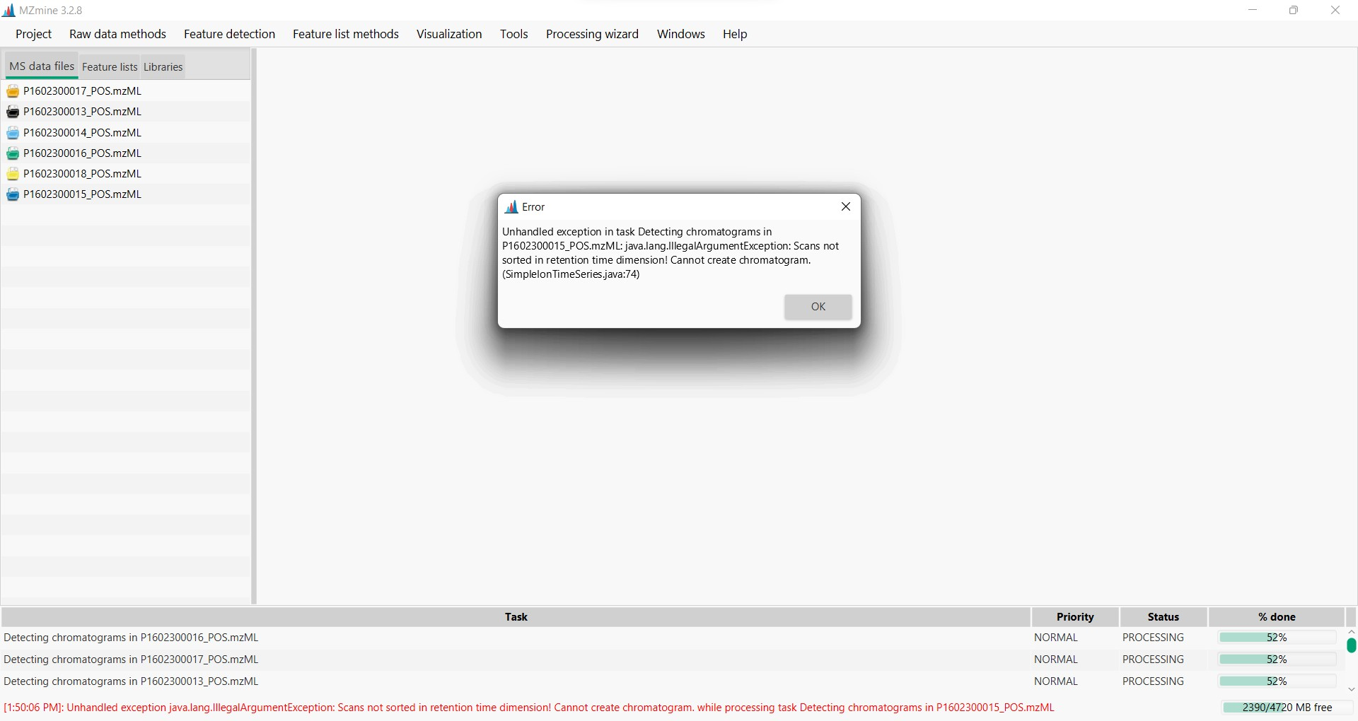 Error when detecting chromatograms · Issue #1254 · mzmine/mzmine · GitHub