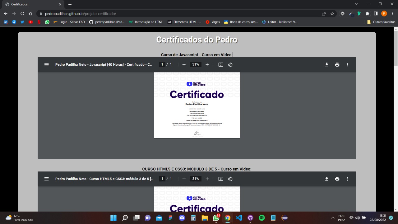 GitHub - pedropadilhan/projeto-certificado: Pagina para exibir meus certificados no linkedin