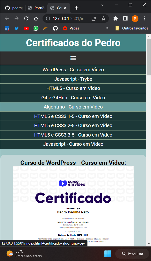 GitHub - pedropadilhan/projeto-certificado: Pagina para exibir meus certificados no linkedin