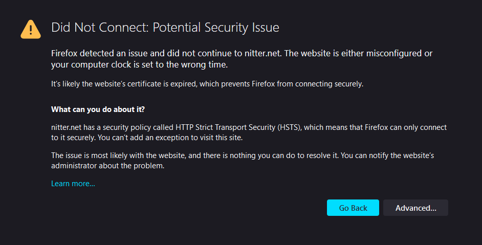Your connection is not private · Issue #712 · zedeus/nitter · GitHub