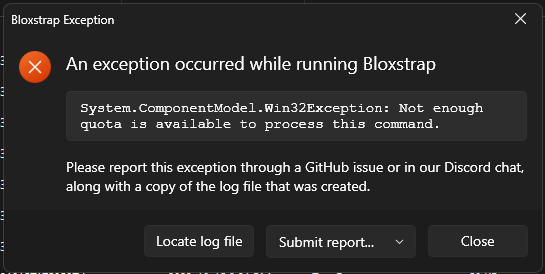 Bug Systemcomponentmodelwin32exception Not Enough Quota Is Available To Process This