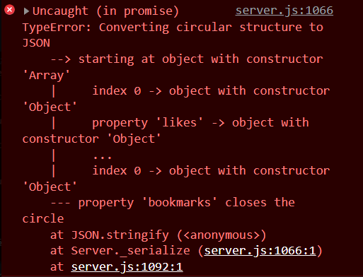 Converting circular structure in JSON (TypeError in Social Media ...
