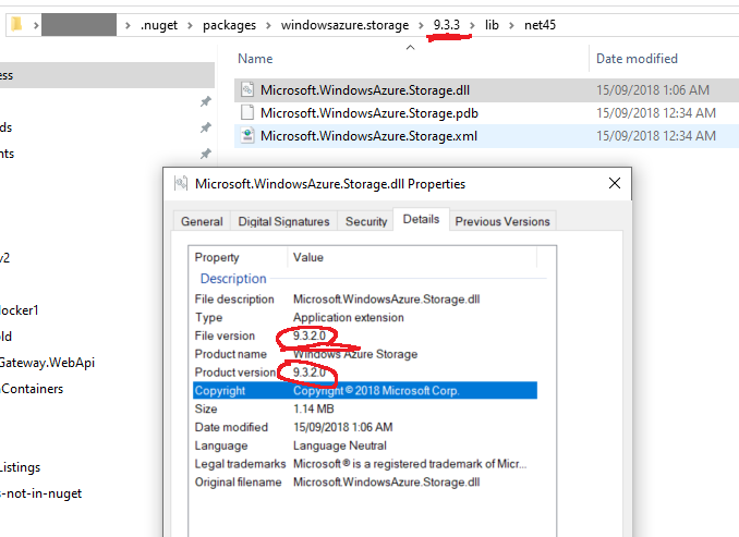 WindowsAzure.Storage 9.3.3 has incorrect .NET assembly number. Binding redirects don't work ...